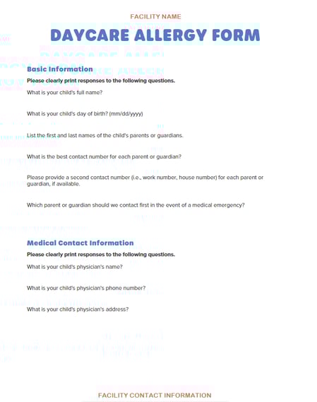 Free Daycare Allergy Form & Guide | Smartcare